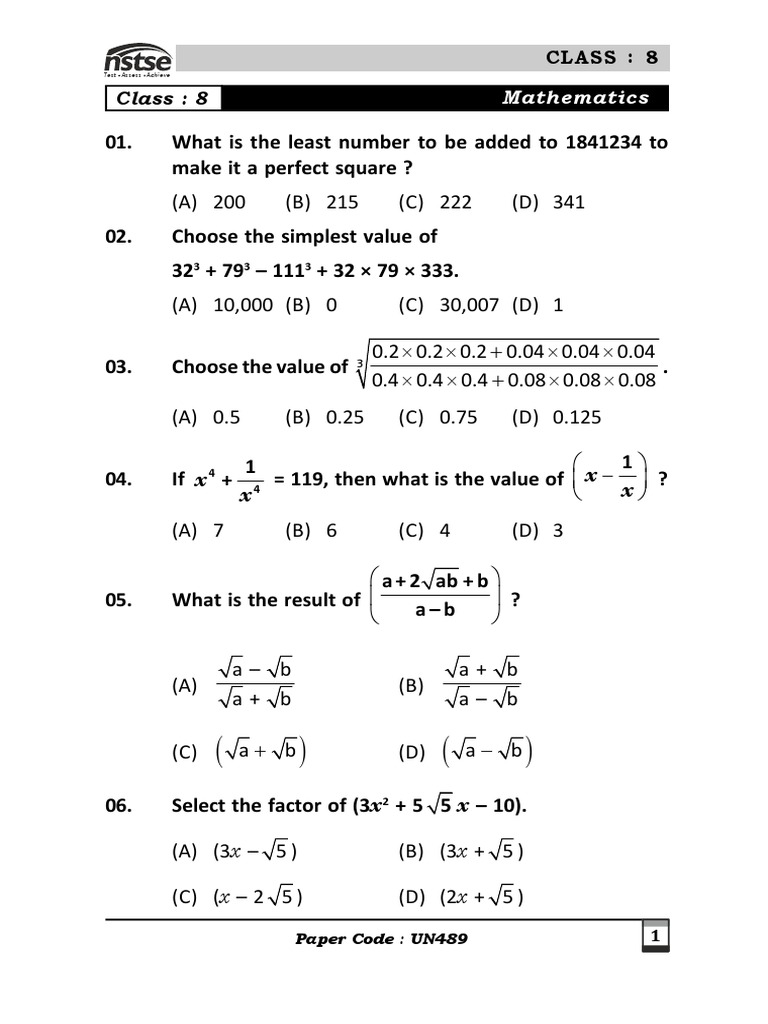 CLASS 08 NSTSE-2023-Paper UN489 | PDF | Liquefied Petroleum Gas | Fires