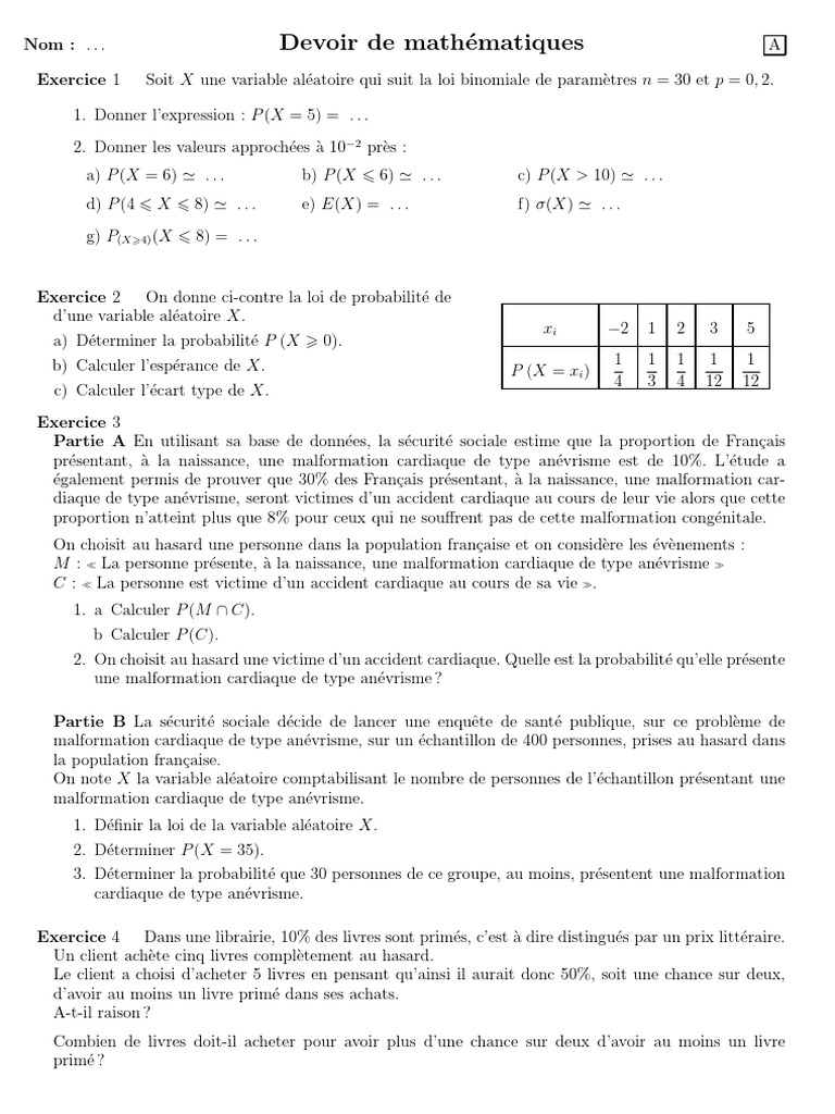 DS Probabilite Loi Binomiale | PDF | Probabilité | Espérance mathématique