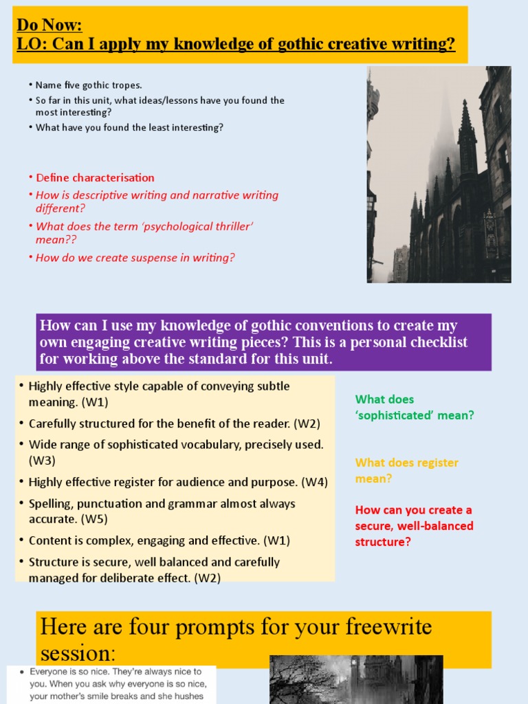 Gothic CW Lesson 11 Freewrite | PDF