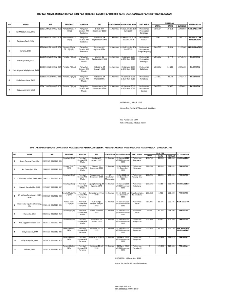 Daftar Berita Acara Usulan Dupak Dan Pak SKM 2021 | PDF