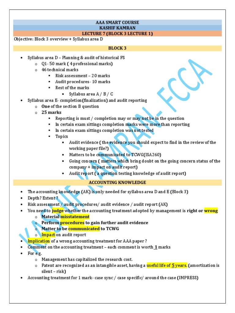 KASHIF KAMRAN ACCA NOTES Combined Block C Notes | PDF | Audit | Debits ...