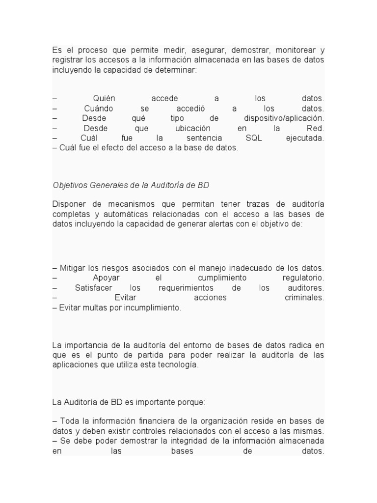 Auditoria de Base de Datos | PDF | Auditoría | Bases de datos
