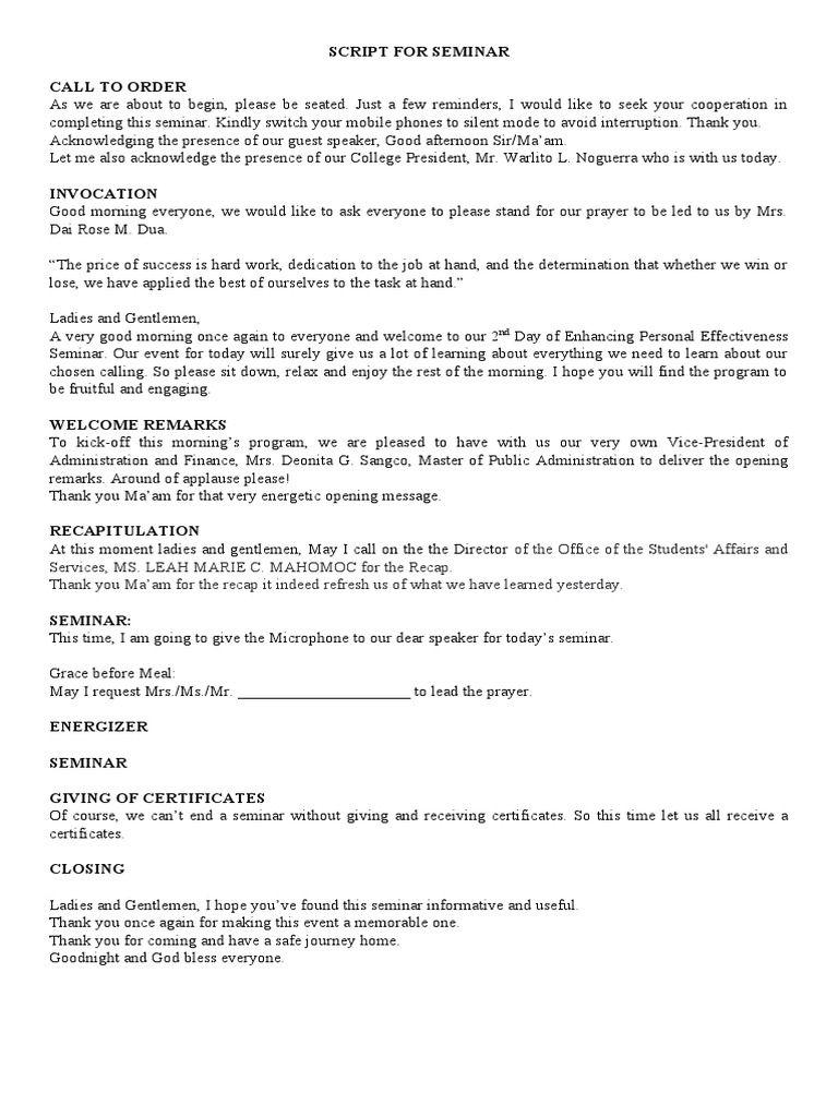 Seminar Script | PDF | Career & Growth | Self-Improvement