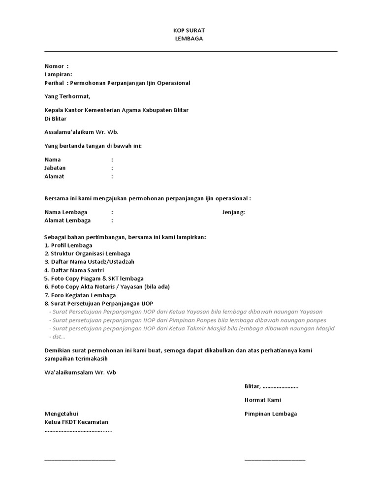 CONTOH Permohonan Perpanjangan IJOP Madin | PDF