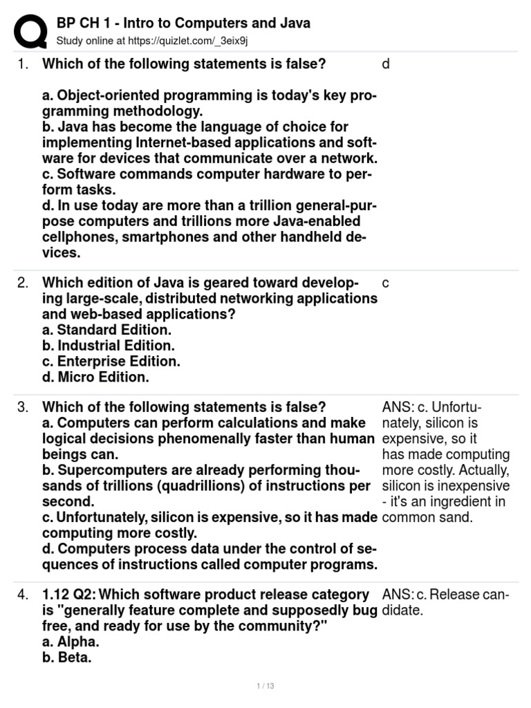 BP CH 1 - Intro To Computers and Java | PDF