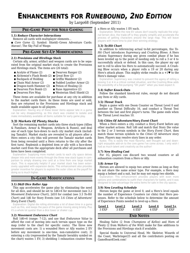Enhancements For Runebound 2nd Edition | PDF