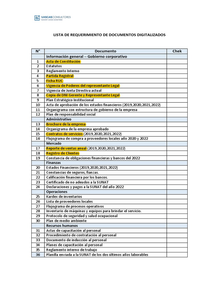 Lista de Documentos Requeridos Plataforma | PDF