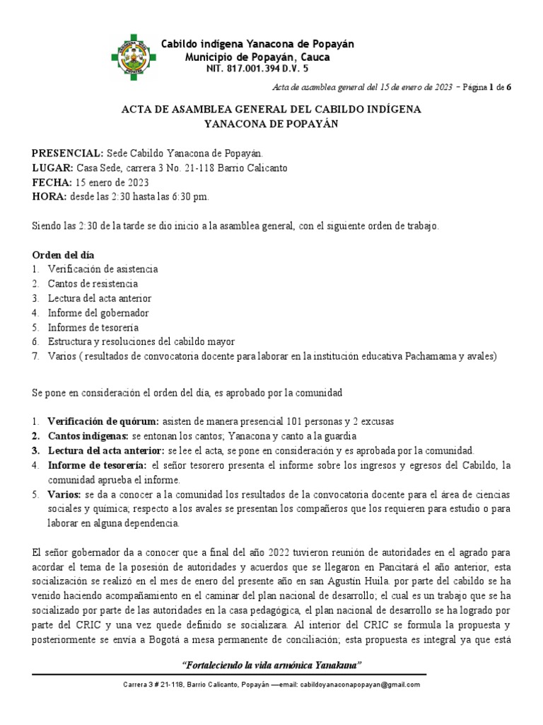 Acta Asamblea Enero 2023 | PDF