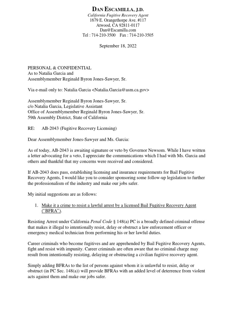 AB-2043: Fugitive Recovery Licensing Insights | PDF | Law Enforcement ...