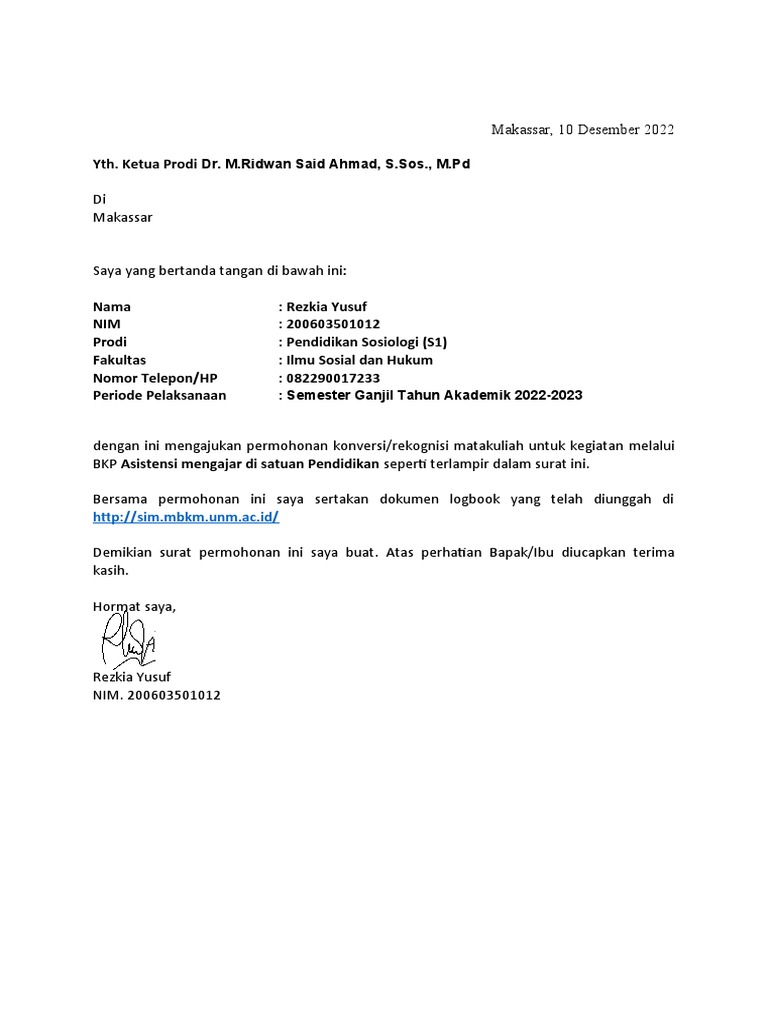Format Pengajuan Konversi Mahasiswa | PDF