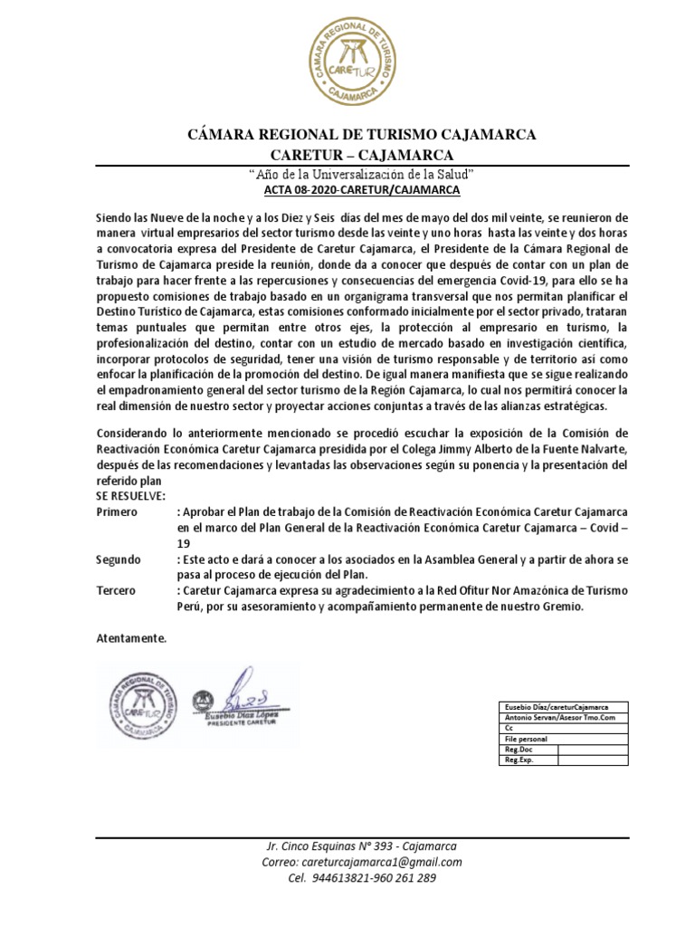 Acta 008.2020 Caretur Cajamarca | PDF | Turismo