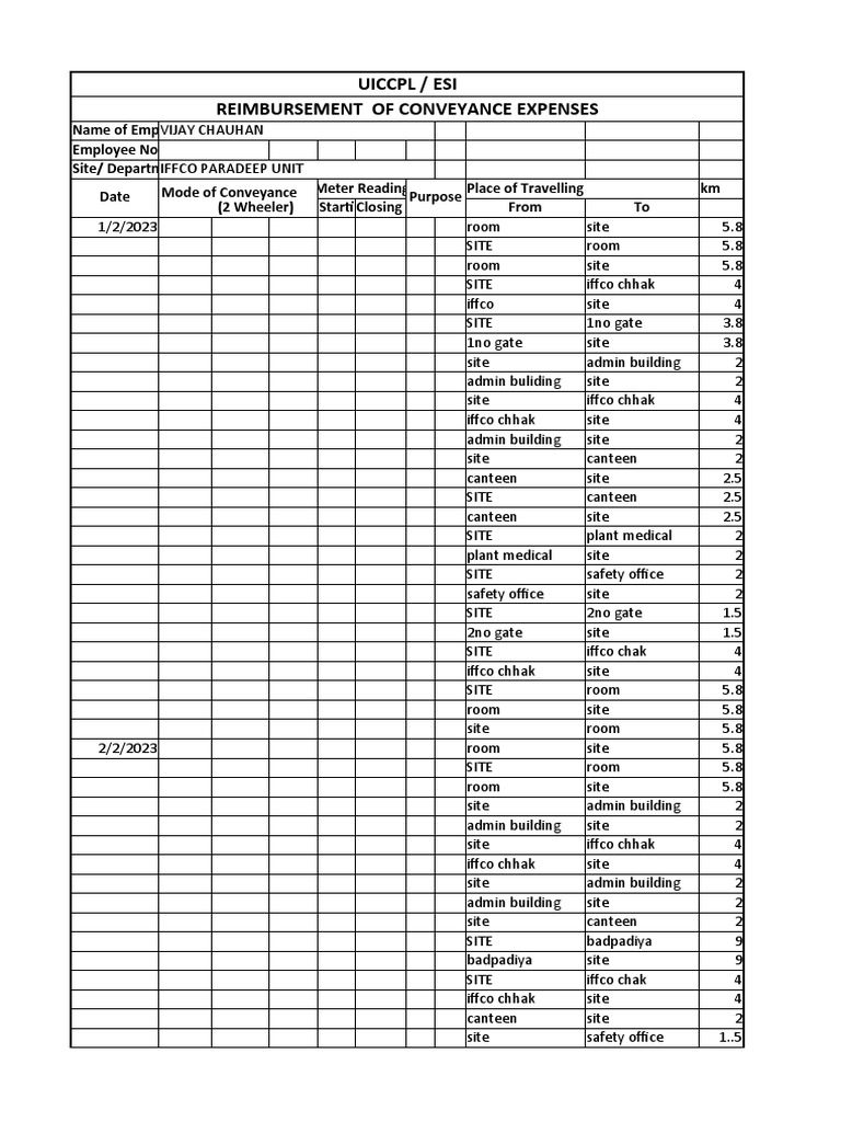 Kilo Meter Sheet - 01-02-23 TO 15-2-23 | PDF