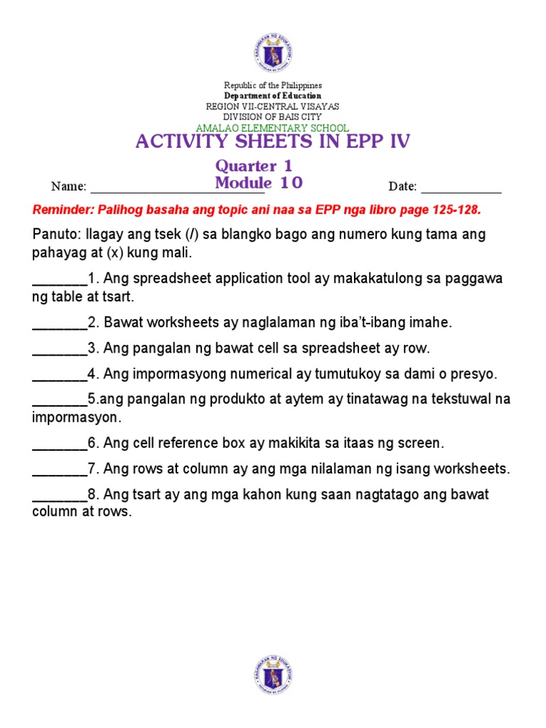 Activity Sheets - (Dec.7-11, 2020) | PDF