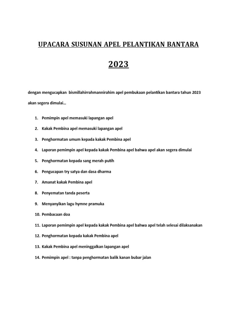 Upacara Susunan Apel Pelantikan Bantara 2023 | PDF