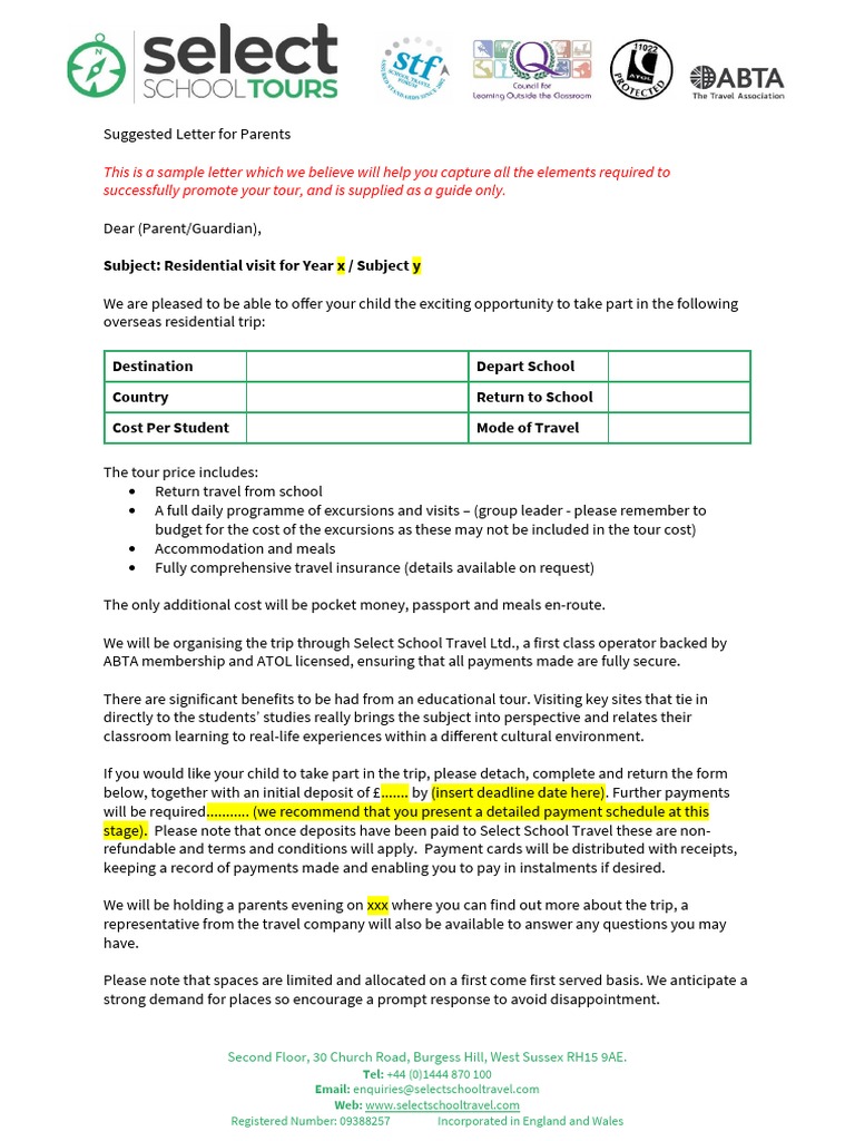 School Trip Permission Letter Template | PDF | Career & Growth | Business