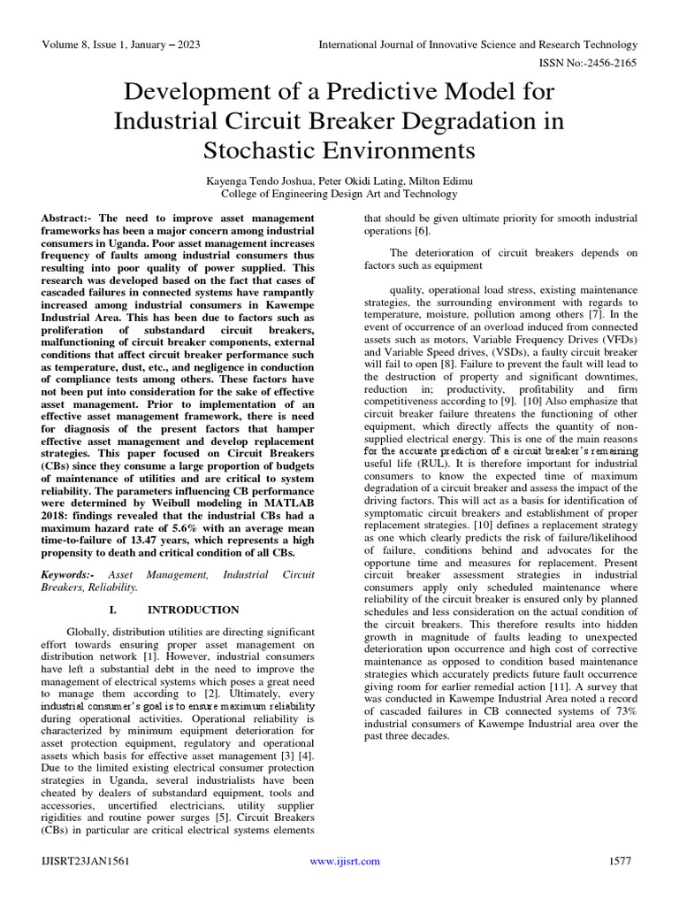 Development of A Predictive Model For Industrial Circuit Breaker Degradation in Stochastic ...