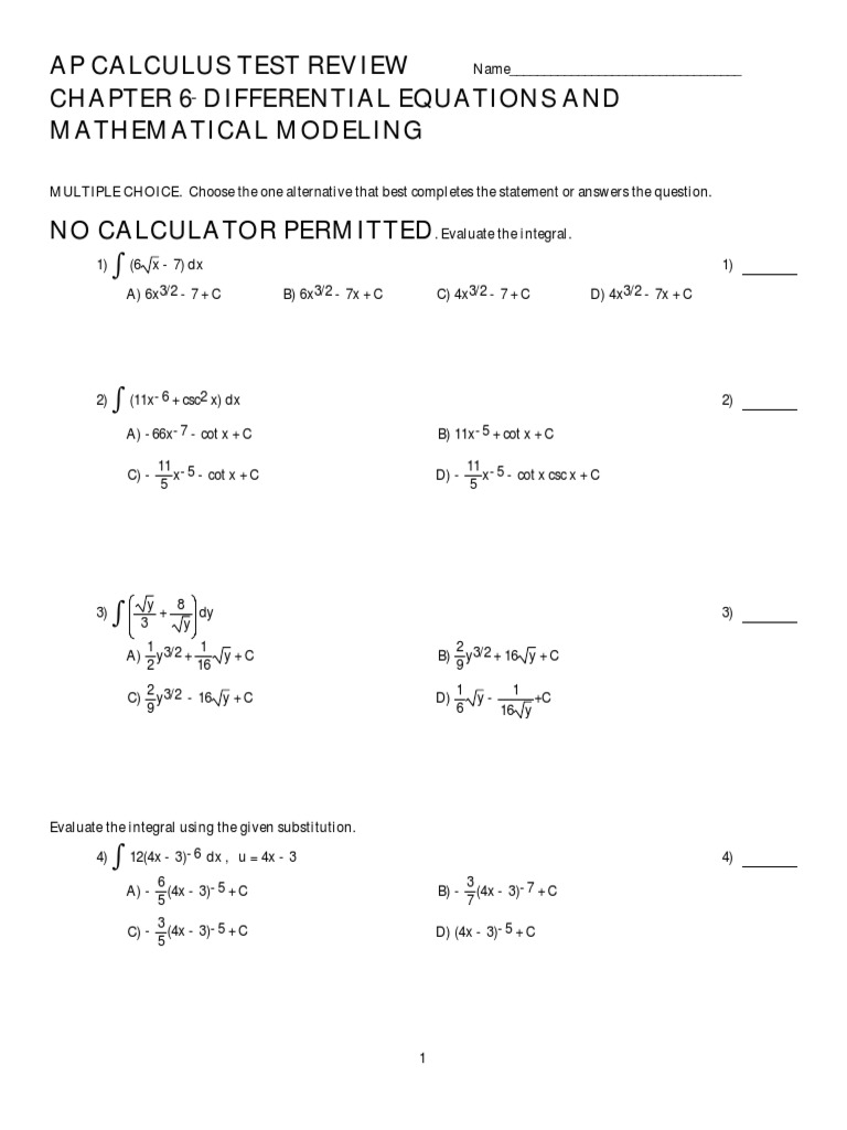Chapter 6 Test Review Calc | PDF | Slope | Equations