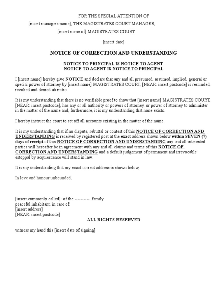 Notice of Correction Template | PDF