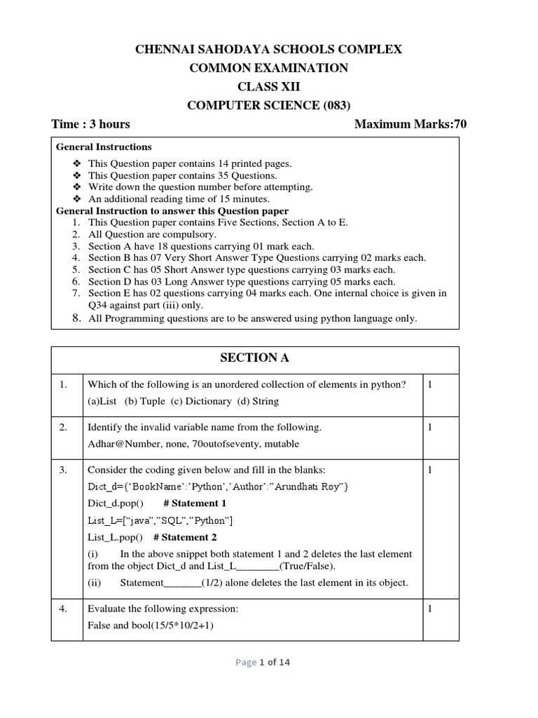 Class XII Computer Science Exam | PDF | Computer Engineering | Computer Data