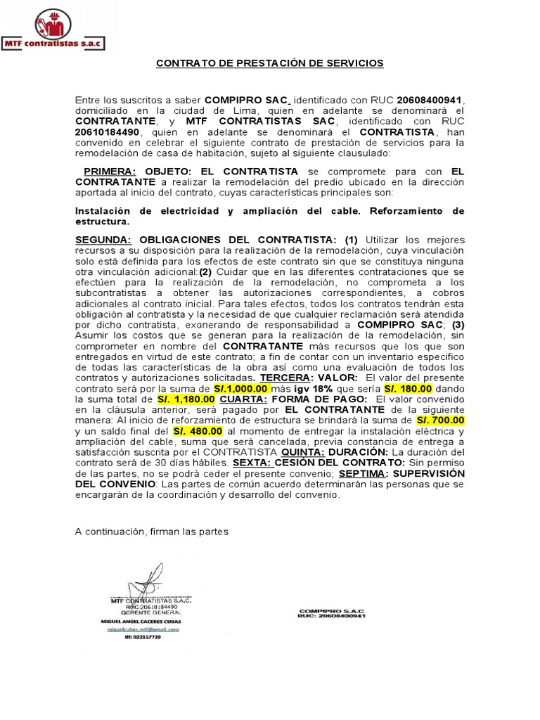 Contrato Simple de Obra | PDF