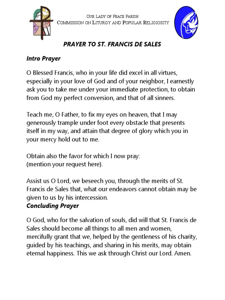 Prayer To ST Francis de Sales | PDF