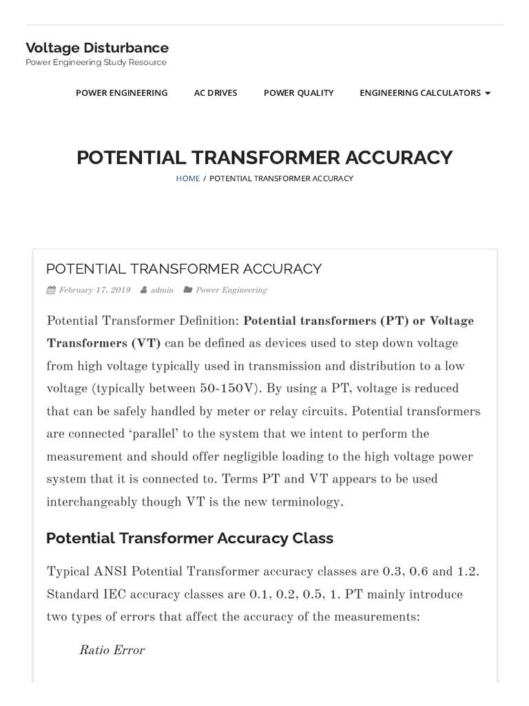 Potential Transformer Accuracy - Voltage Disturbance | PDF ...