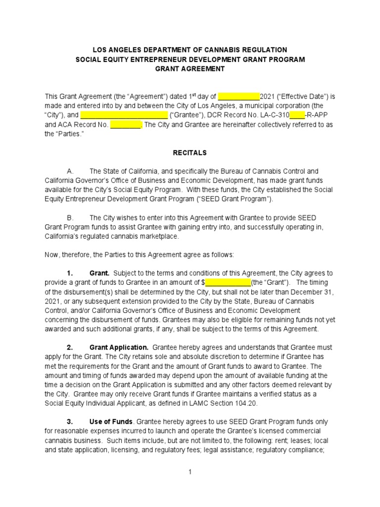 Sample Grant Agreement | PDF | Legal Remedy | Indemnity