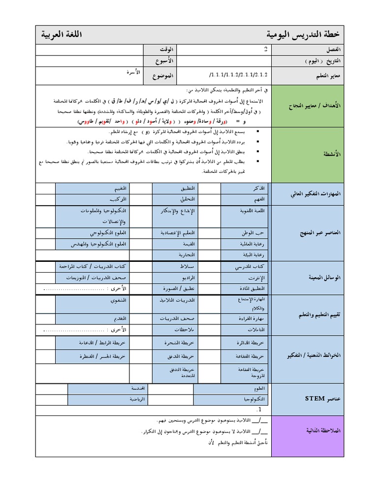 Rph Bahasa Arab Tahun 2 Kssr Semakan - Tajuk 2 أسرةlengkap | PDF