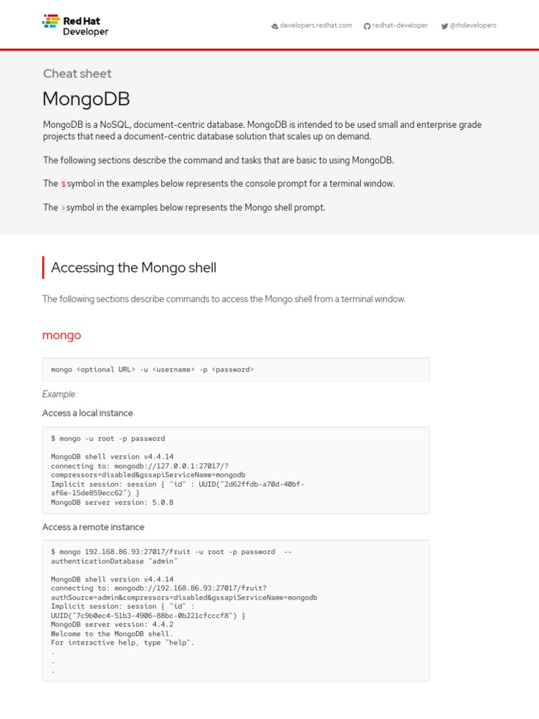 MongoDB Cheat Sheet Red Hat Developer | PDF | Database Index | South America