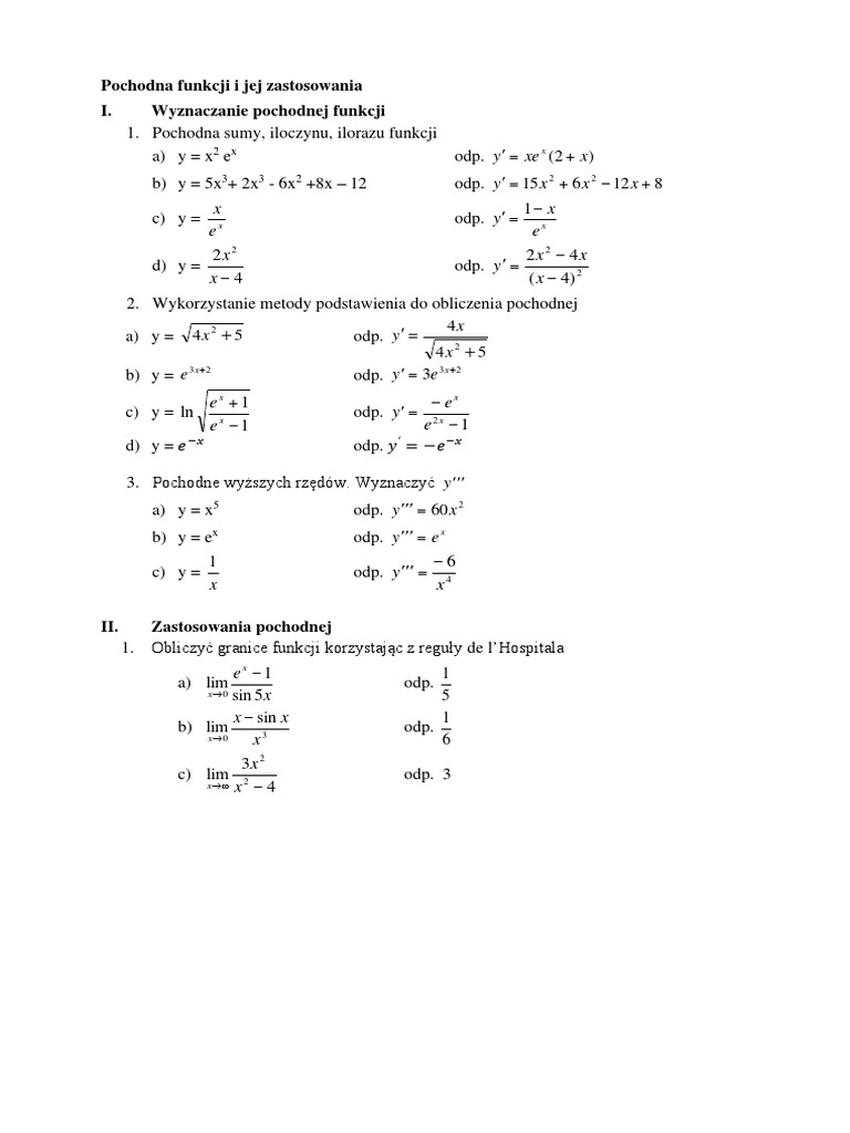 Pochodna Funkcji I Jej Zastosowania | PDF