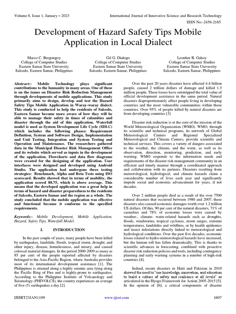 Development of Hazard Safety Tips Mobile Application in Local Dialect ...