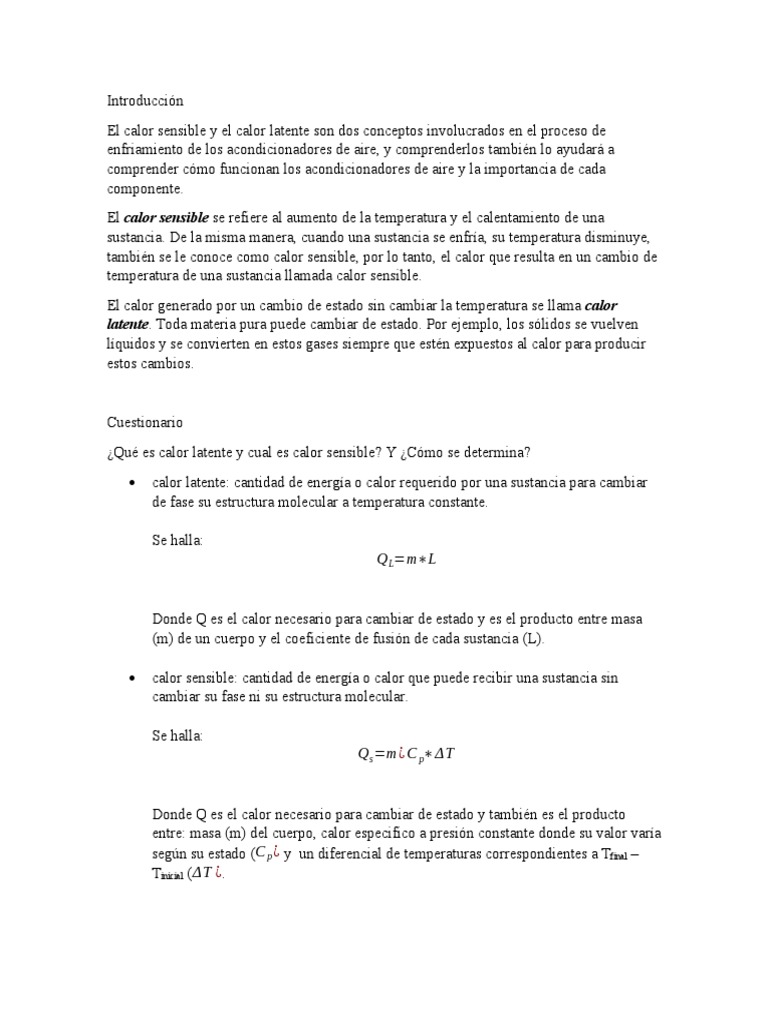 Calor Latente y Calor Sensible | PDF