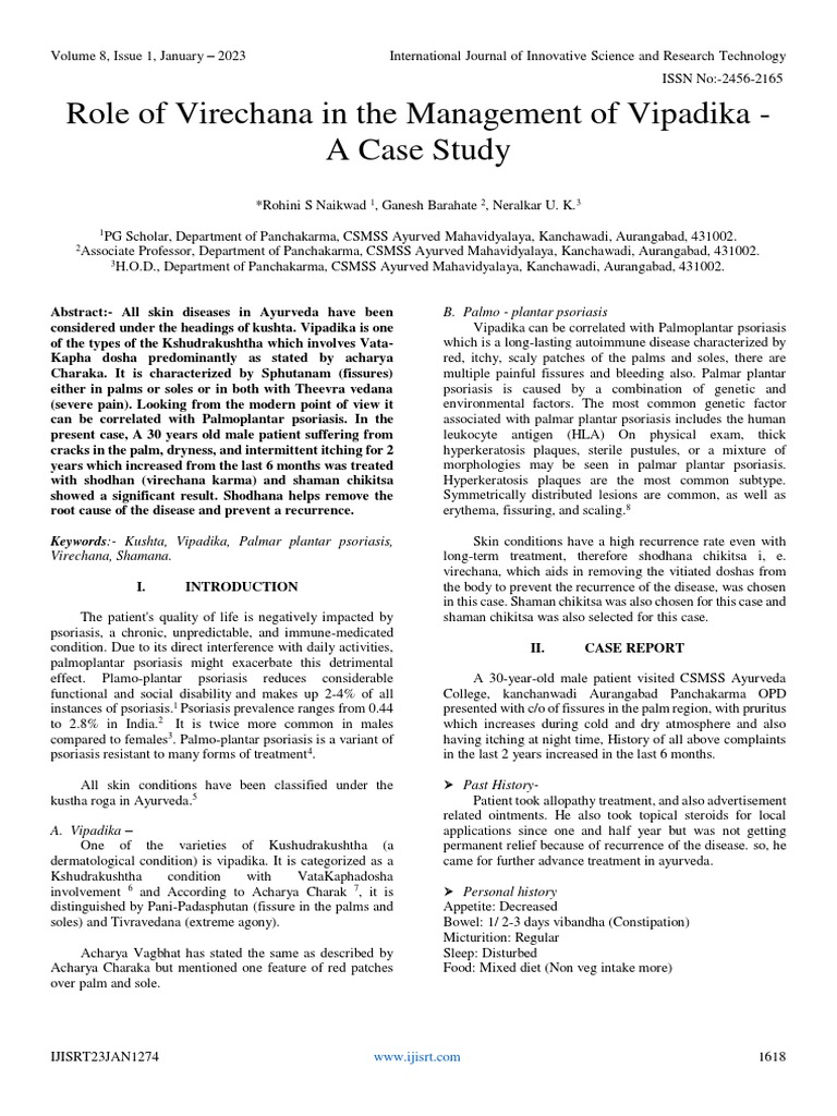 Role of Virechana in The Management of Vipadika - A Case Study | PDF ...
