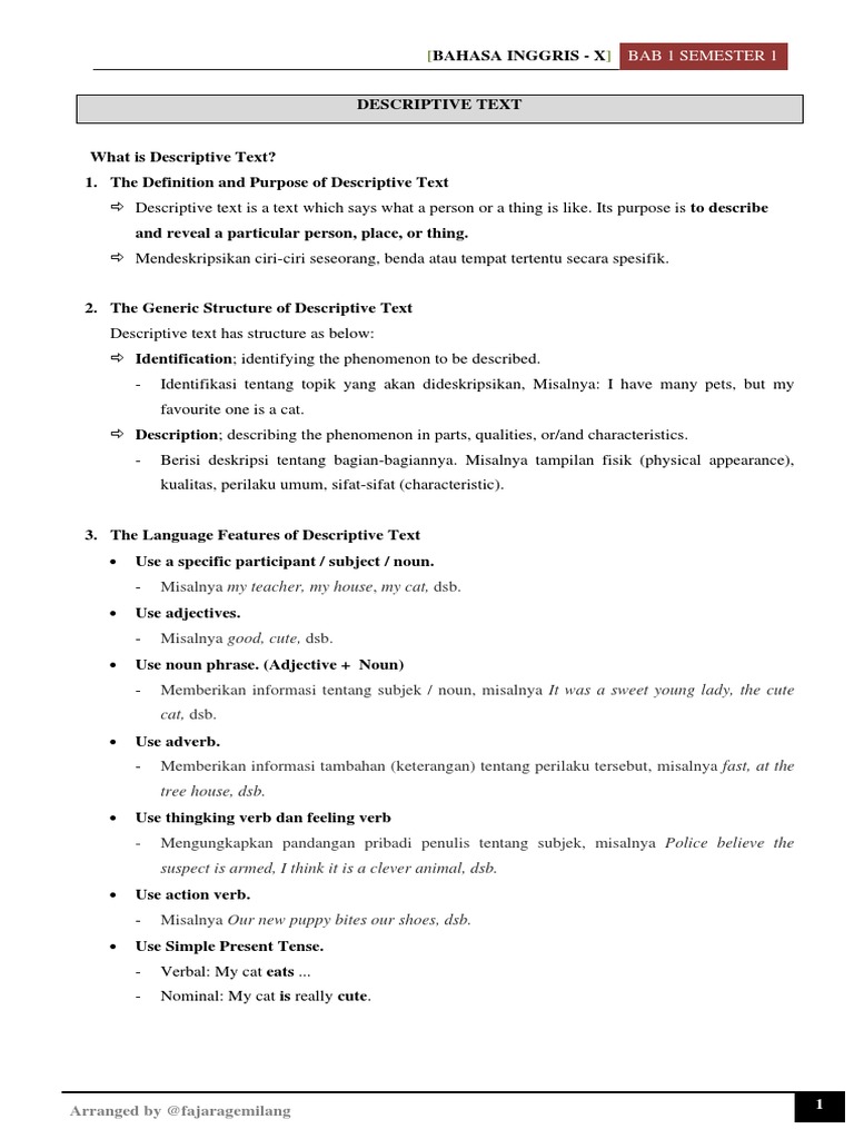 Eng X SMT 1 Bab 1 - Descriptive Text | PDF