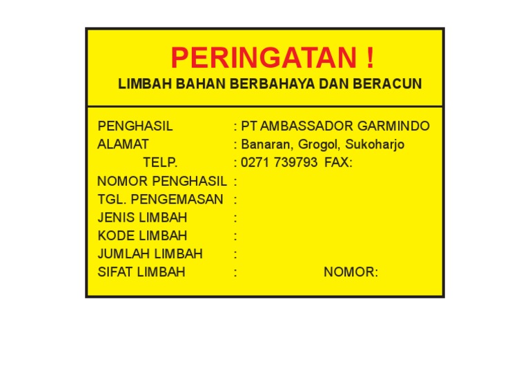 Label Kemasan Limbah B3 | PDF Label Kemasan Limbah B3 | PDF