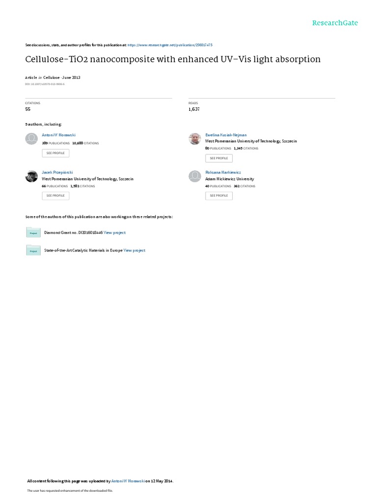 Nano Composite Cellulose TiO2 | PDF | Titanium Dioxide | Total Organic ...