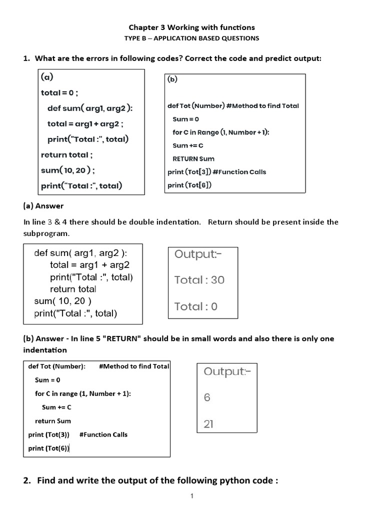 Chapter 3 - Type B - Application Based Questions | PDF | Parameter (Computer Programming ...