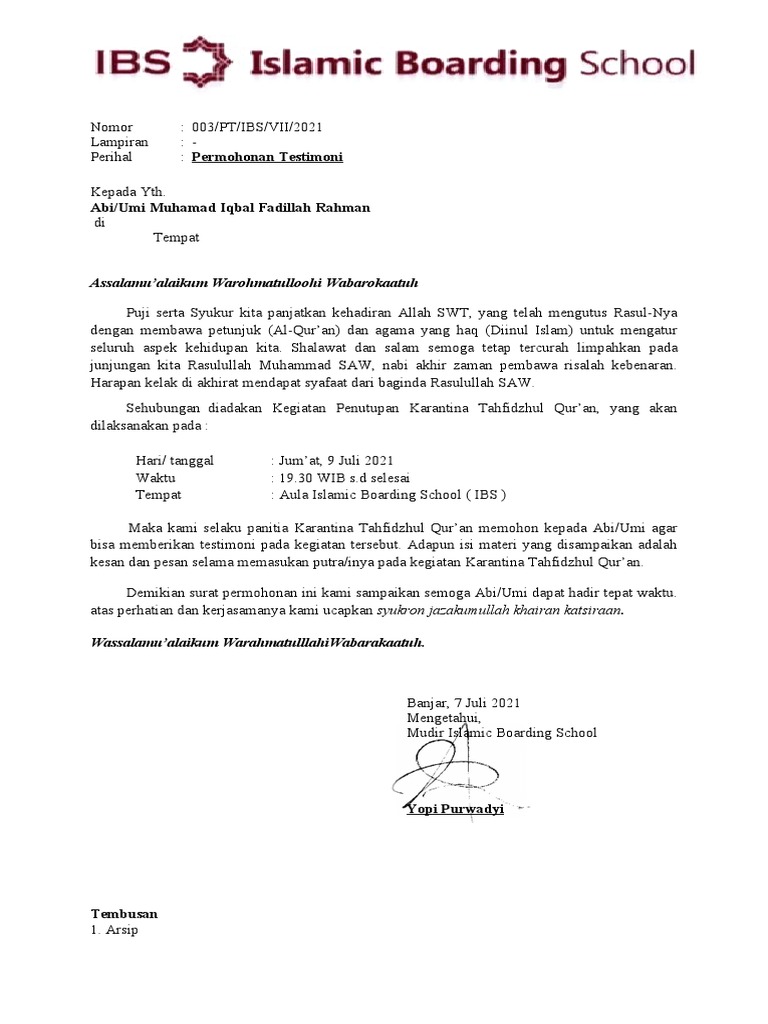 Surat Undangan Testimoni 2021 (Ka Iqbal) | PDF | Ilmu Sosial | Agama ...