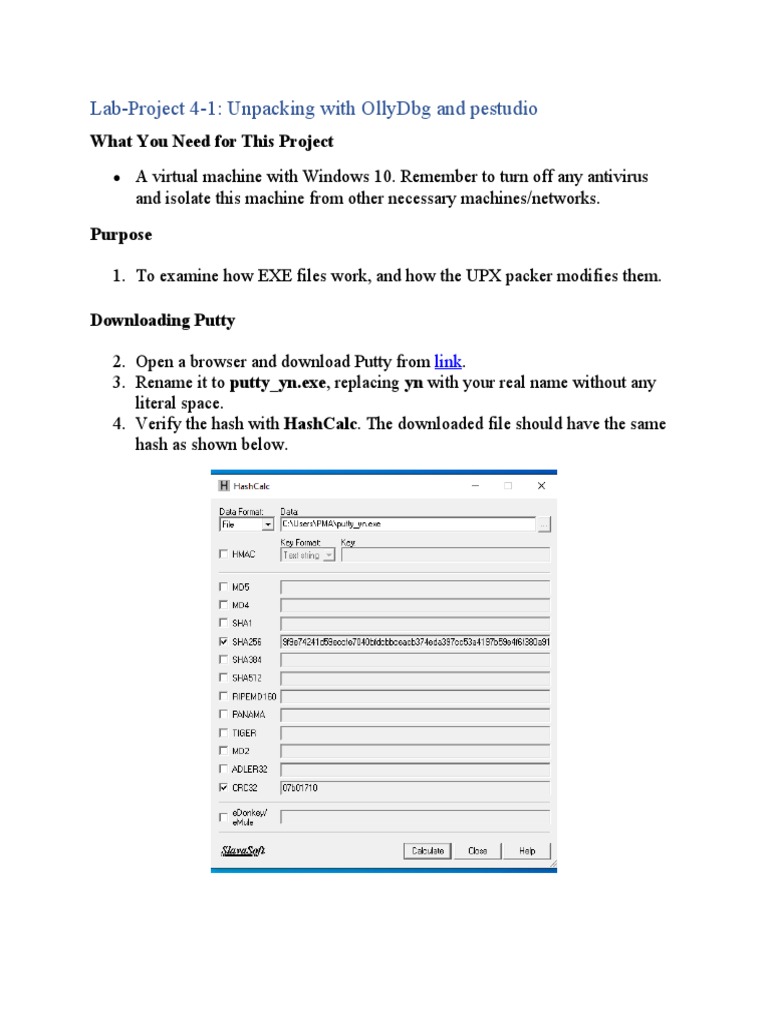 Lab-Proj 4-1 - Unpacking - OllyDbg - Pestudio | Download Free PDF | Computer File | Zip (File ...