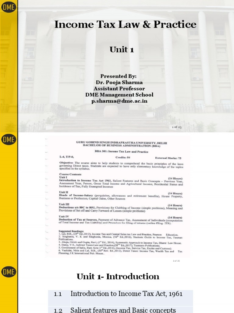 Income Tax Law & Practice: Unit 1 | PDF | Income | Taxes