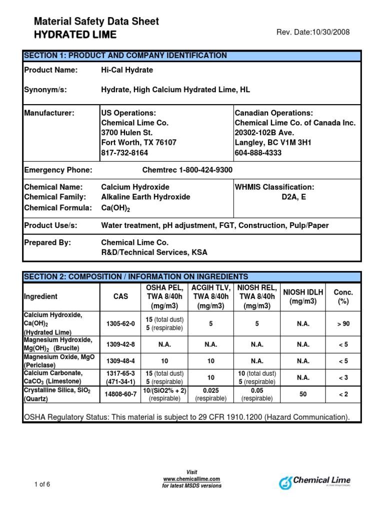 Msds-Lime Powder | PDF
