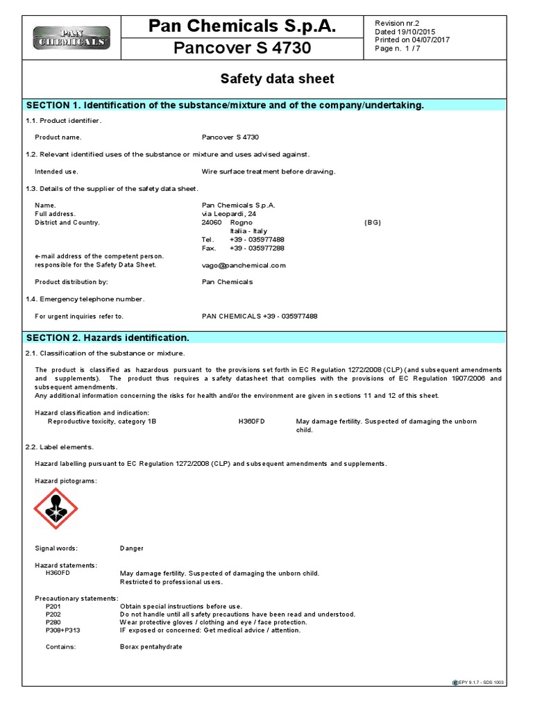Pancover MSDS | PDF | Hazards | Toxicity