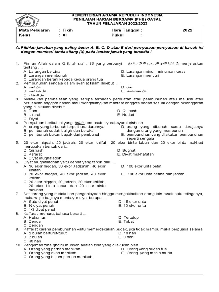 Soal Fikih Xi - Fathudin | PDF