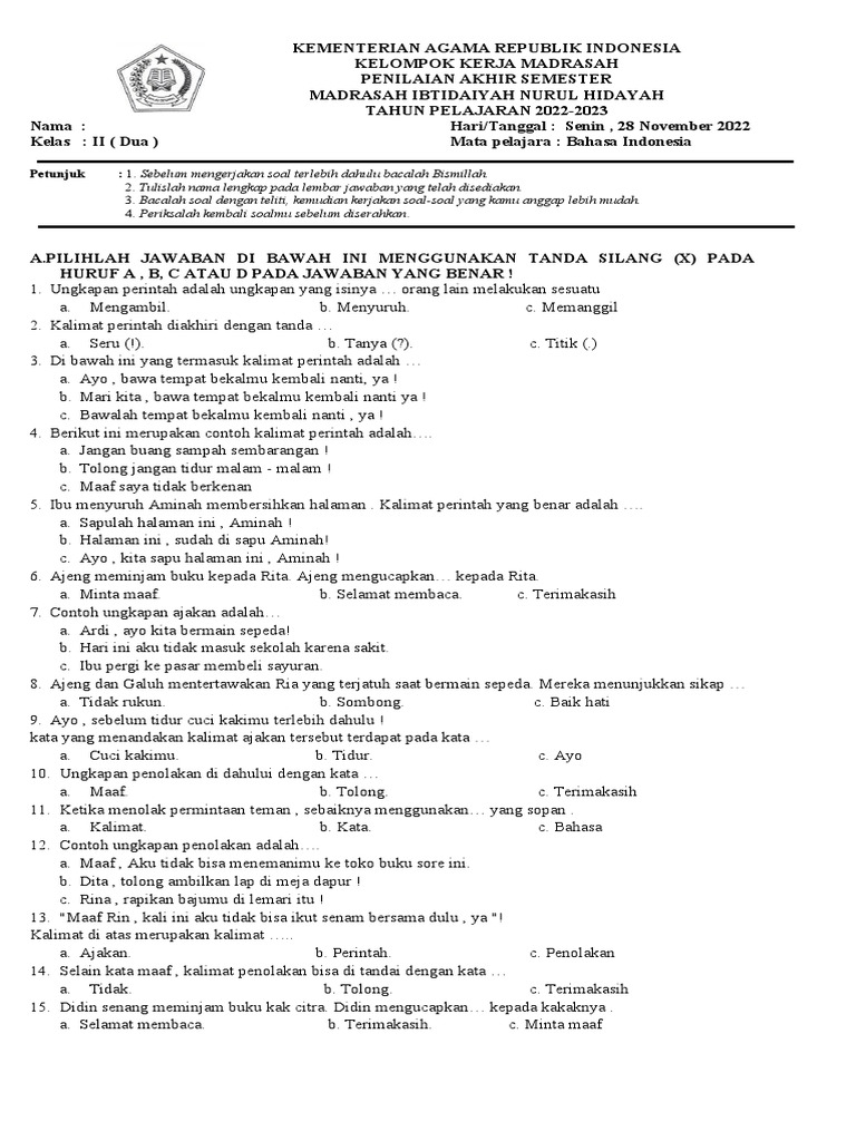 Petunjuk: 1. Sebelum Mengerjakan Soal Terlebih Dahulu Bacalah Bismillah | PDF