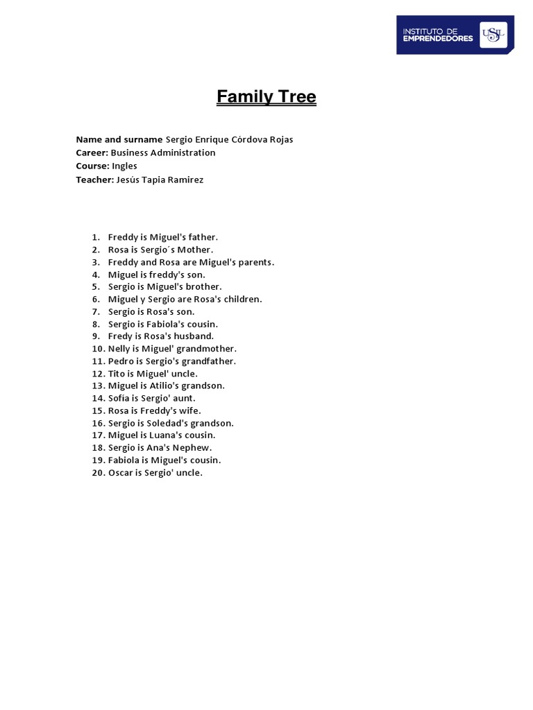 Family Tree - Oraciones | PDF