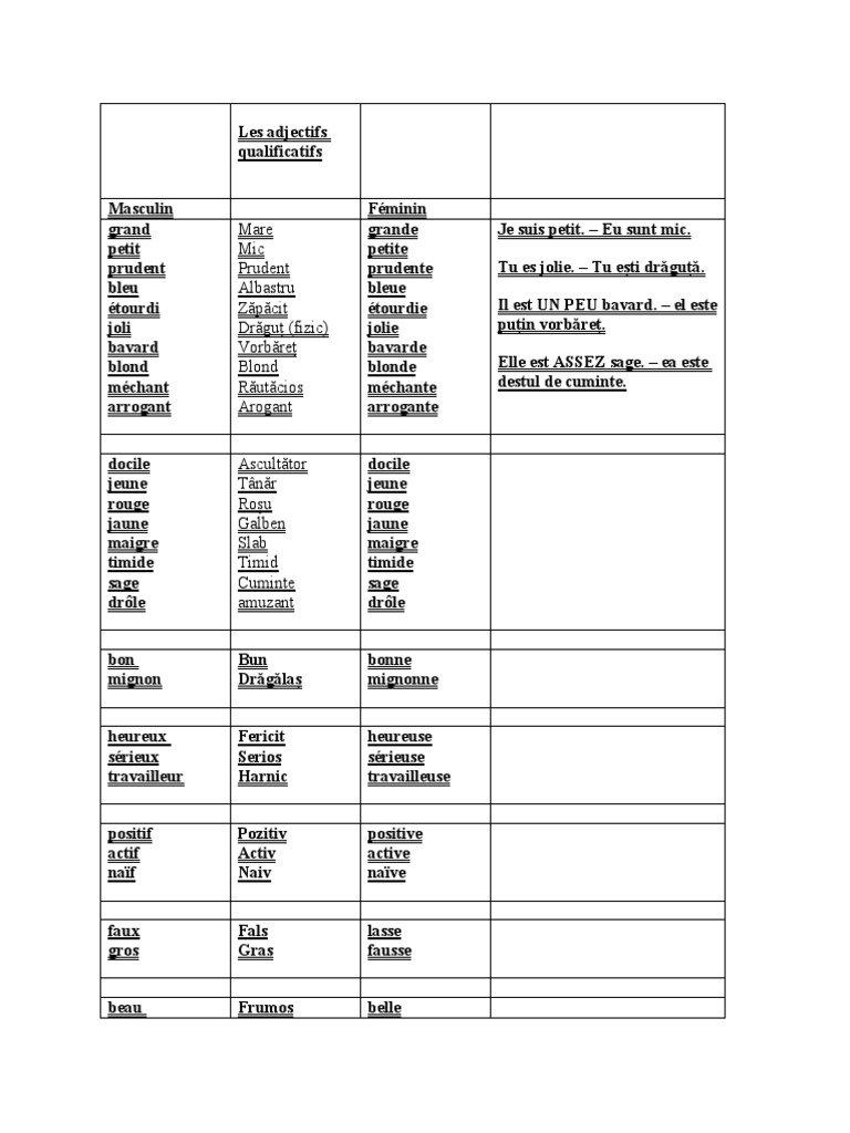 Adjective Calificative | PDF