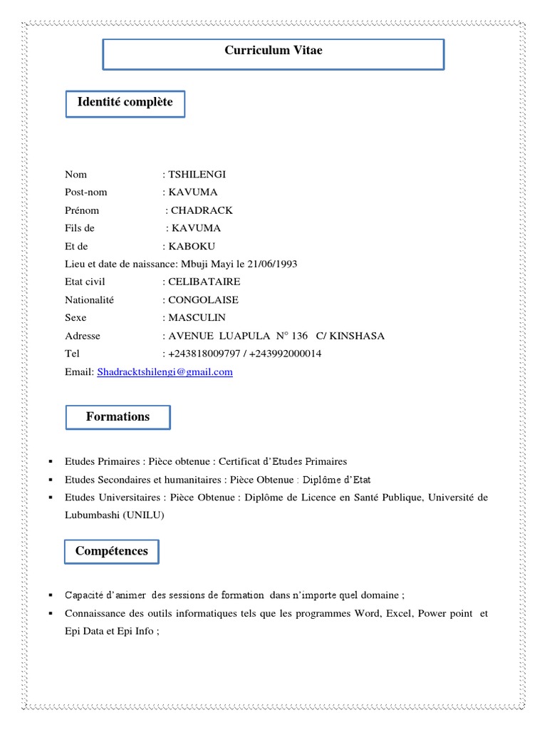 CV Chad Enqueteur | PDF | Sciences de la santé | Santé publique
