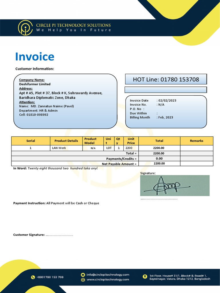 Invoice of LAN (Deshifarmer) | PDF