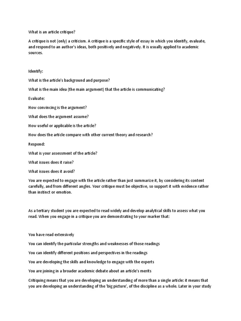 What Is An Article Critique | Download Free PDF | Evidence | Bias