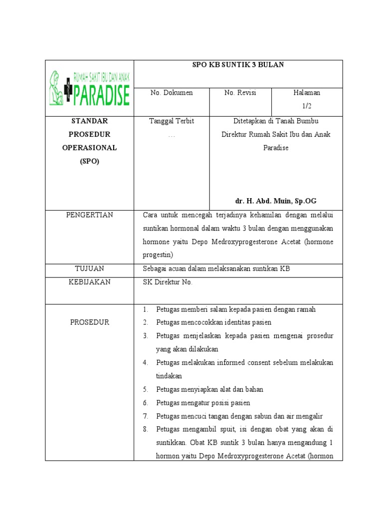 SPO KB Suntik 3 Bulan | PDF | Pengembangan Diri | Kesehatan Holistik
